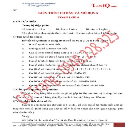 TỔNG HỢP CÔNG THỨC TOÁN LỚP 4 | DOC