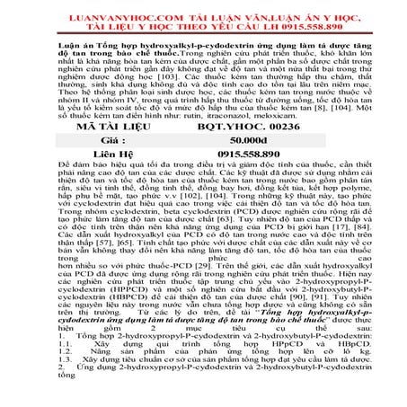 Tong hop hydroxyalkyl p-cydodextrin ung dung lam ta duoc tang do tan ...