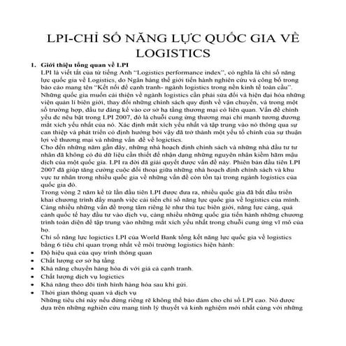 Tiểu luận về LPI- Logistics Performance Index | DOC