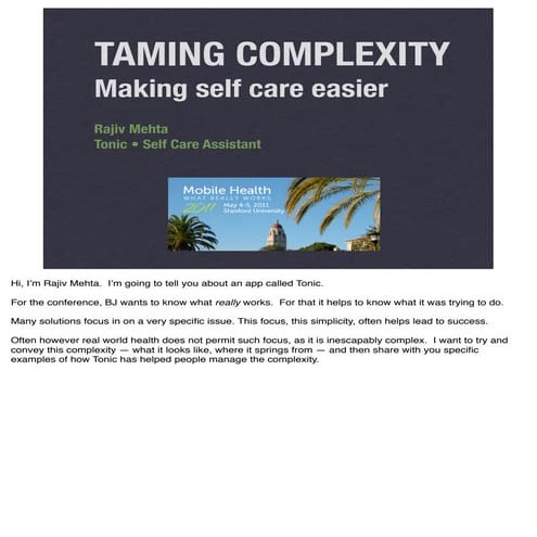 Taming Complexity: Making self care easier | PDF