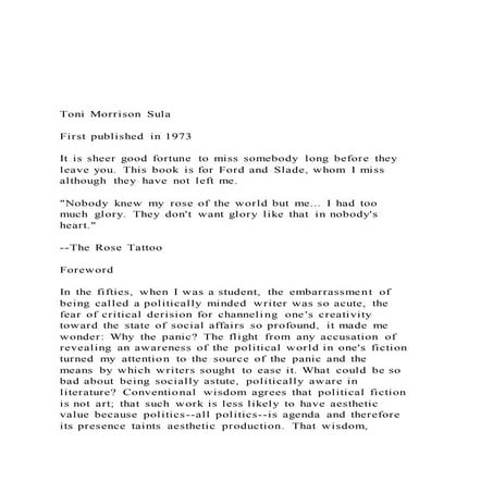 Literary Analysis Of Sula By Toni Morrison | PDF