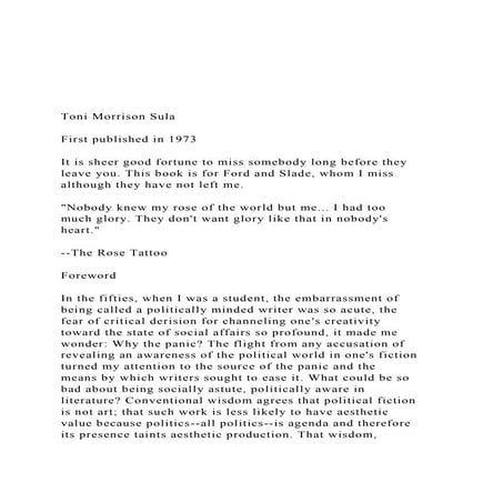 Literary Analysis Of Sula By Toni Morrison | PDF