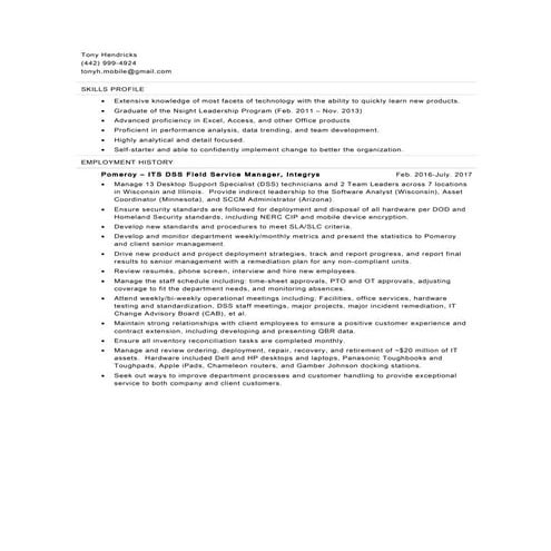 Tony Hendricks Resume | PDF