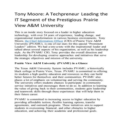 Tony Moore: A Techpreneur Leading the IT Segment of the Prestigious ...