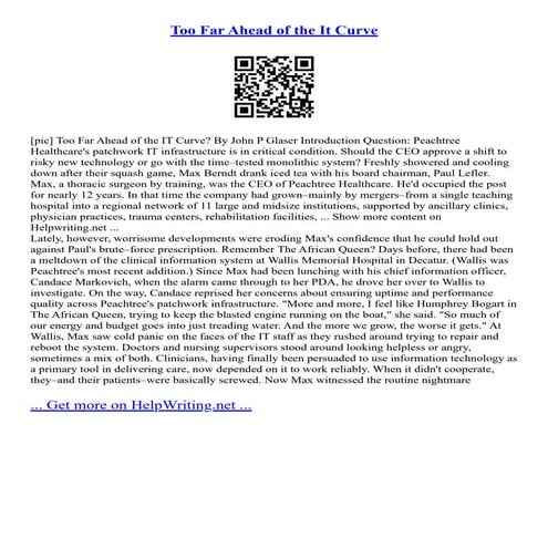 Too Far Ahead Of The It Curve | PDF