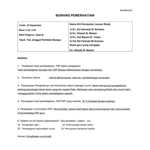 Tool kit ls 2 borang pemerhatian | DOC