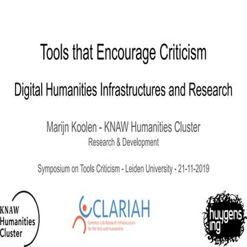 Tools that Encourage Criticism - Leiden University Symposium on Tools ...