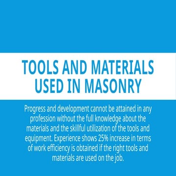 MASONRY MATERIALS, TOOLS, AND EQUIPMENTS | PDF