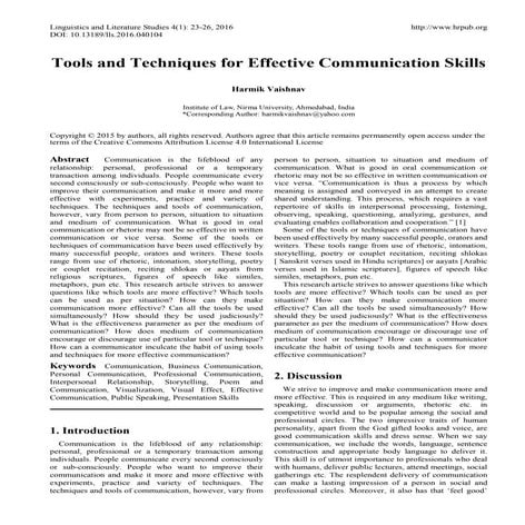 Tools and techniques for effective communication | PDF