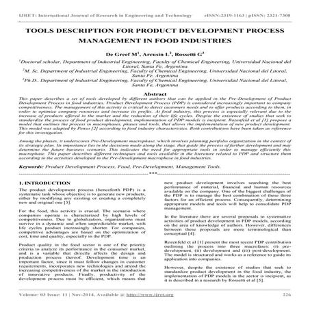 Tools description for product development process management in food ...