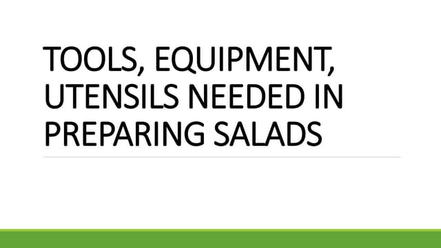 9 - TLE COOKERY (Present a variety of salads and dressings) | PPTX
