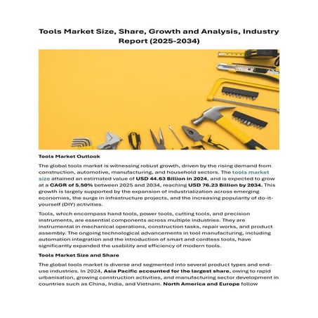 Tools Market Size, Share, Growth and Report 2025-2034 | PDF
