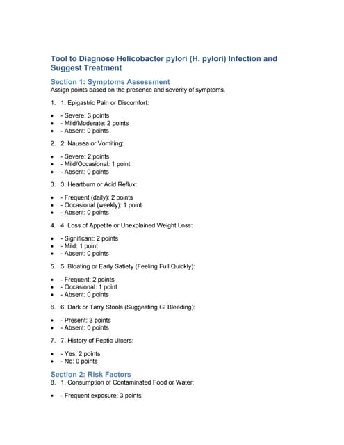 Tool to Diagnose Helicobacter pylori (H. pylori) Infection and Suggest ... Tool to Diagnose Helicobacter pylori (H. pylori) Infection and Suggest ...