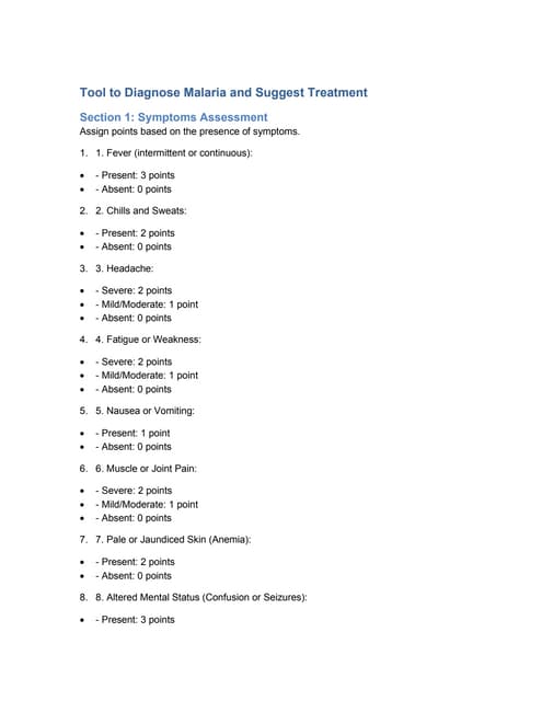 Tool to Diagnose Malaria and Suggest Treatment | PDF Tool to Diagnose Malaria and Suggest Treatment | PDF