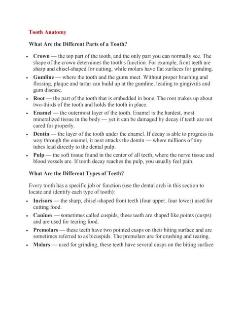 teeth description and type and names how to care | PPT