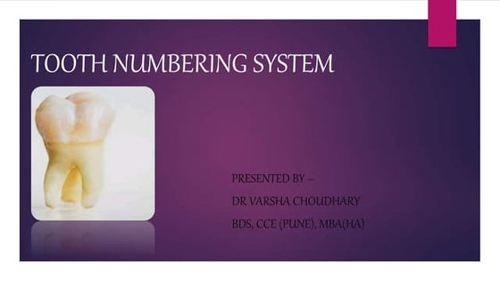 Tooth numbering system | PPTX | Dental Health | Diseases and Conditions