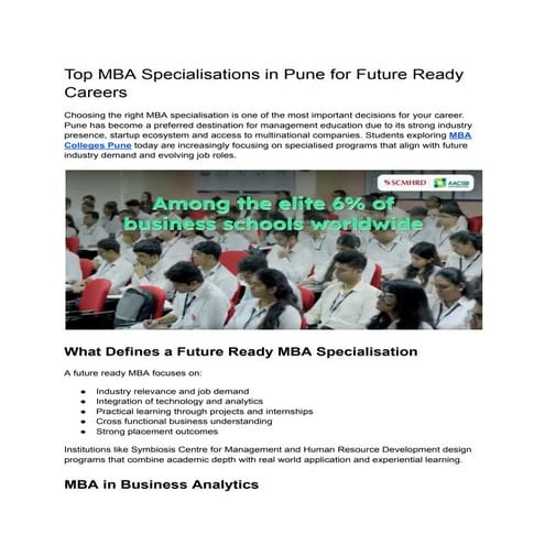 Top MBA Specialisations in Pune for Future Ready Careers | PDF