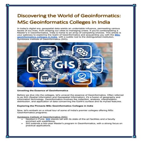Discovering the World of Geoinformatics: MSc Geoinformatics Colleges in ...