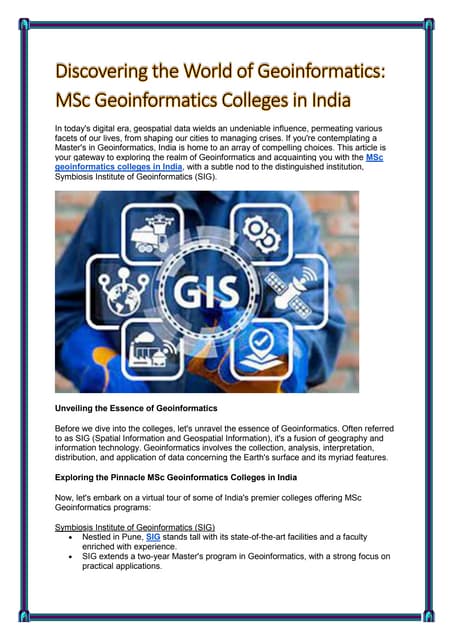 Why Geoinformatics is the Career Path of Tomorrow | PDF