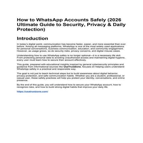 Ultimate Guide to WhatsApp Account Security, Privacy & Safe Usage in ...