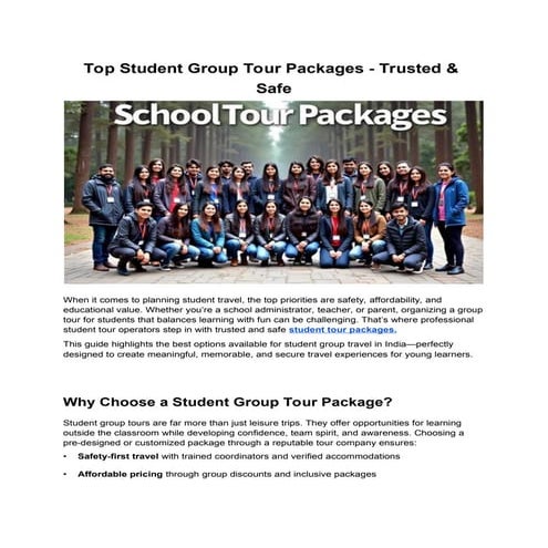 Top Student Group Tour Packages – Trusted & Safe | PPT