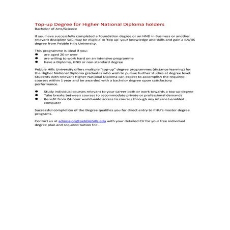 Top Up Degree For Higher National Diploma Holders | DOC