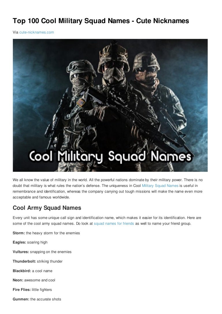 Top 100 Cool military Squad Names Cute Nicknames top-100-cool-military-squad-names-cute-nicknames