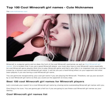 Top 100 cool minecraft girl names cute nicknames | PDF