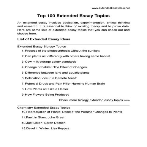Top 100 Extended Essay Topics | PDF