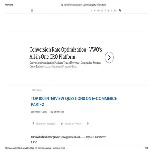 Top 100 interview questions on e commerce part-2 info-techsite | PDF