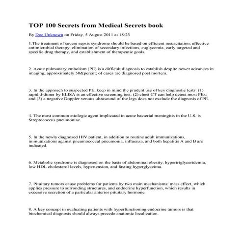 Top 100 secrets of medicine | PDF | Free Download