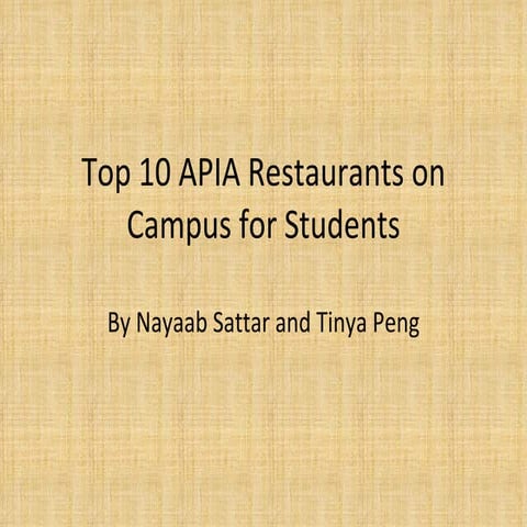 Top 10 Apia Restaurants On Campus For Students | PPT