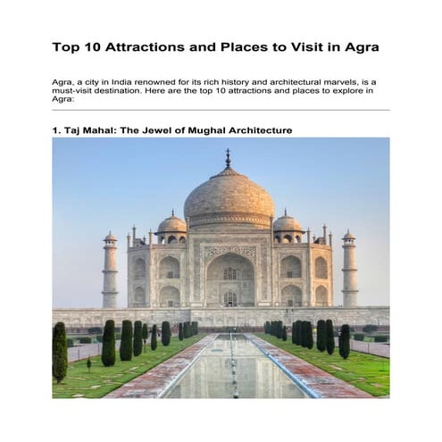 Top 10 Attractions and Places to Visit in Agra | DOCX