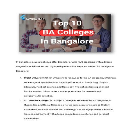 Top 10 BA Colleges In Bangalore.karnataka | PDF