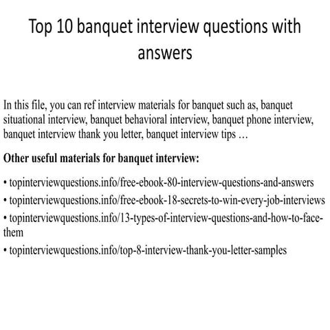 Top 10 banquet interview questions with answers | PPTX