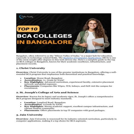 Top 10 BCA Colleges in Bangalore – Complete Guide | PDF | Education ...