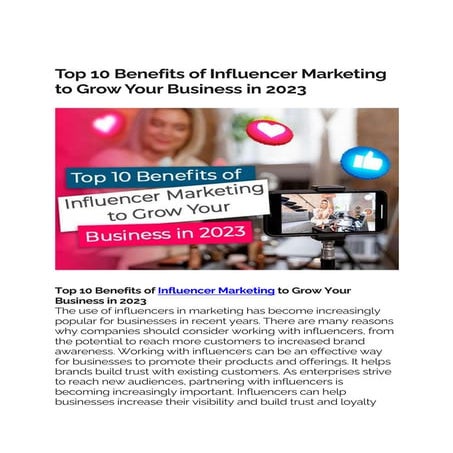Top 10 Benefits of Influencer Marketing to Grow Your Business in 2023 | PDF