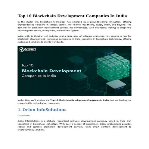 Top 10 Blockchain Development Companies In India | PDF