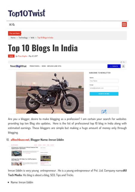 Top 5 Blogger in India | PPT