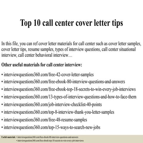 Top 10 call center cover letter tips | PPTX