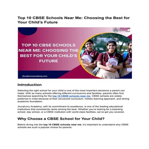 Top 10 CBSE Schools Near Me: Choosing the Best for Your Child’s Future ...