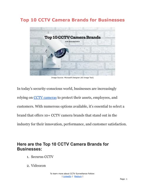 Top 10 : Best CCTV Camera Manufacturers in India | PDF