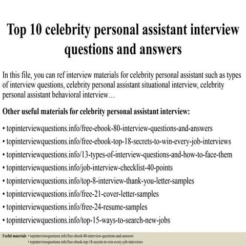 Top 10 celebrity personal assistant interview questions and answers | PPTX