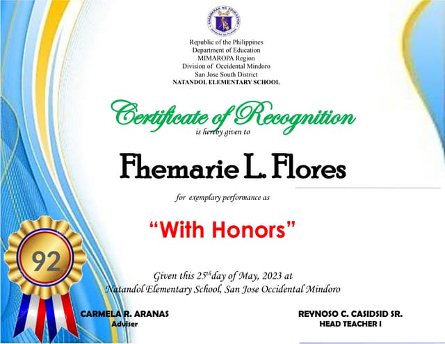 Sample editable certificate WITH HONORS 2023 - 2024.docx | Professional ...