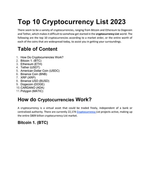 Ten best crypto currency. | PDF