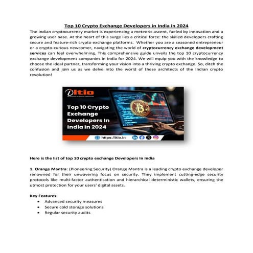 Top 10 Crypto Exchange Developers in India in 2024 | PDF