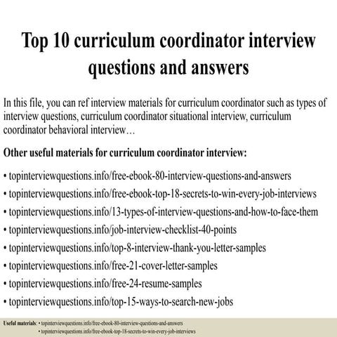 Top 10 curriculum coordinator interview questions and answers | PPTX