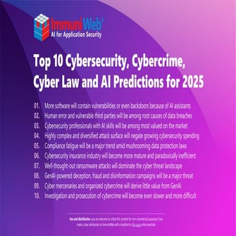 Top 10 Cybersecurity, Cybercrime, Cyber Law and AI Predictions for 2025 | PDF