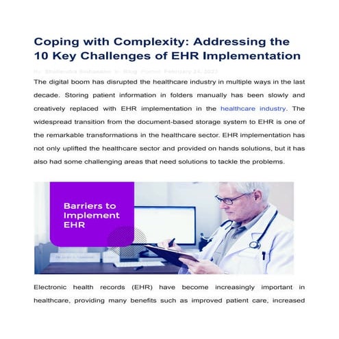 Top 10 EHR Implementation Challenges and Proven Solutions | PDF