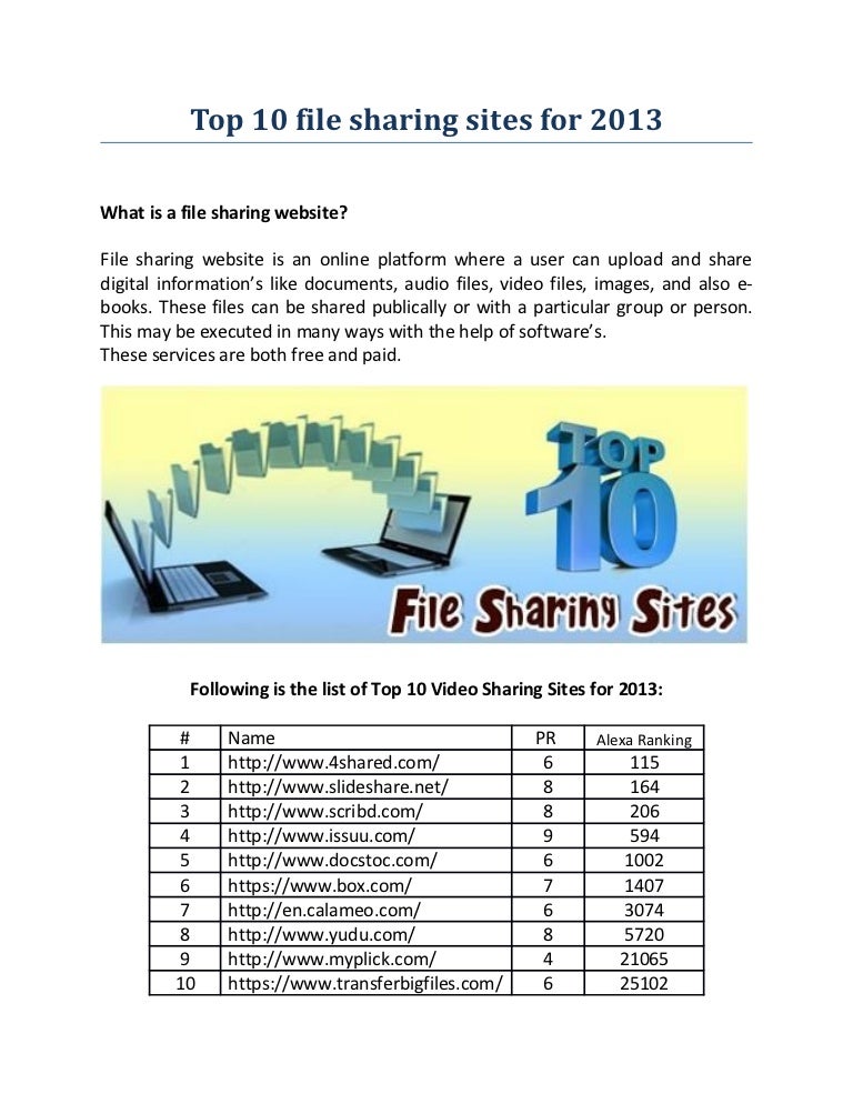 Top 10 file sharing sites for 2013